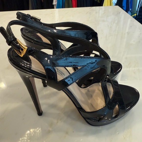 Prada | Shoes | Prada Black Patent Leather Stiletto Heels | Poshmark